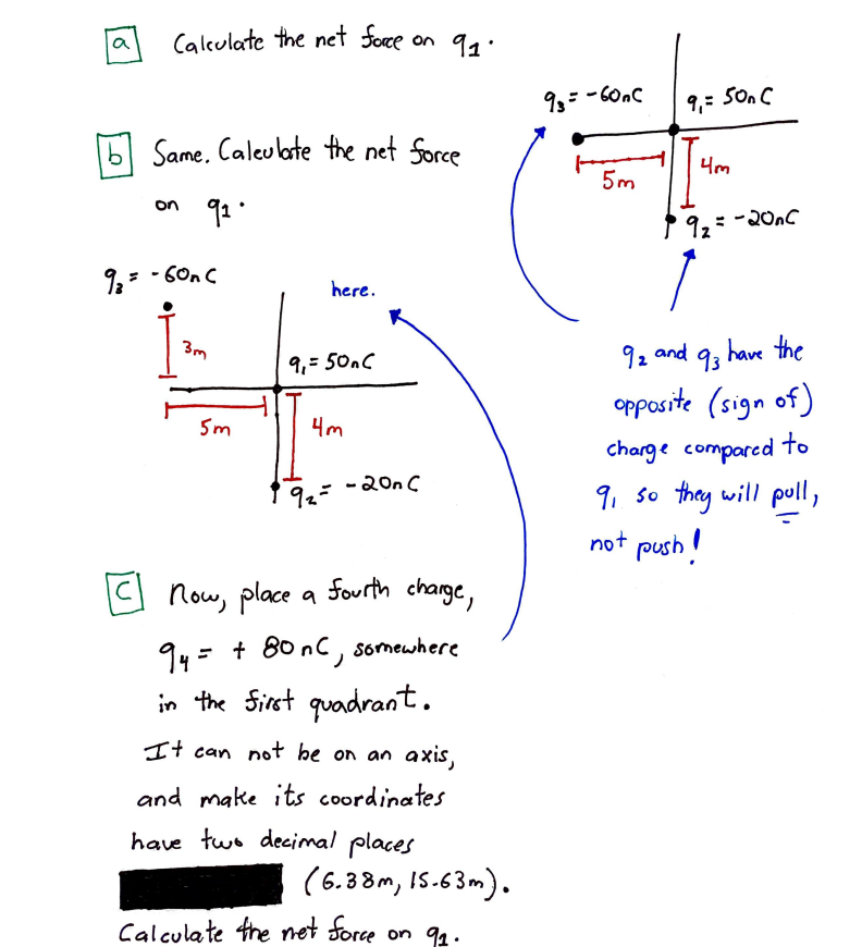 Solved Calculate the net force on q1. b] Same. Caleulate the | Chegg.com