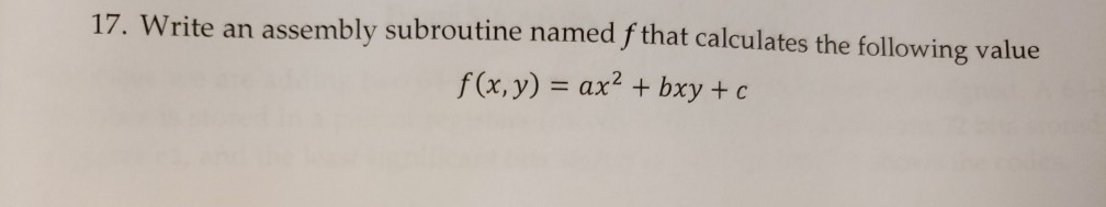 17 Write An Assembly Subroutine Named F That