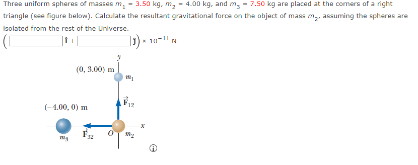 Solved Three uniform spheres of masses m1=3.50 kg,m2=4.00 | Chegg.com