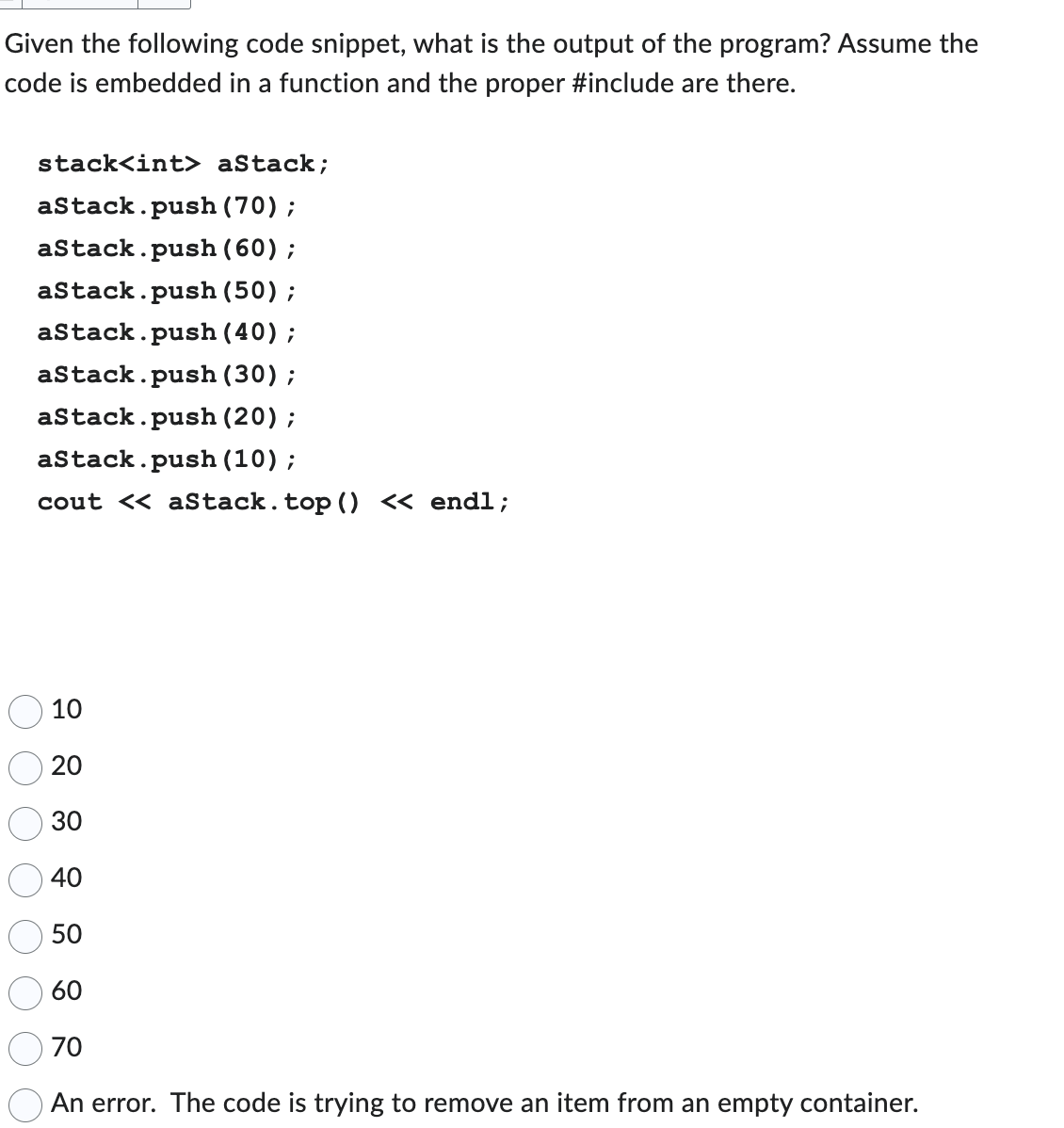 Solved Given the following code snippet, what is the output | Chegg.com
