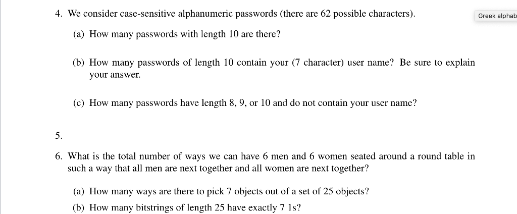 Solved 4. We consider case-sensitive alphanumeric passwords | Chegg.com