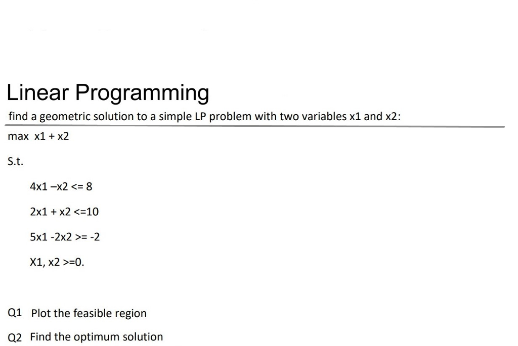 Solved Linear Programming find a geometric solution to a | Chegg.com