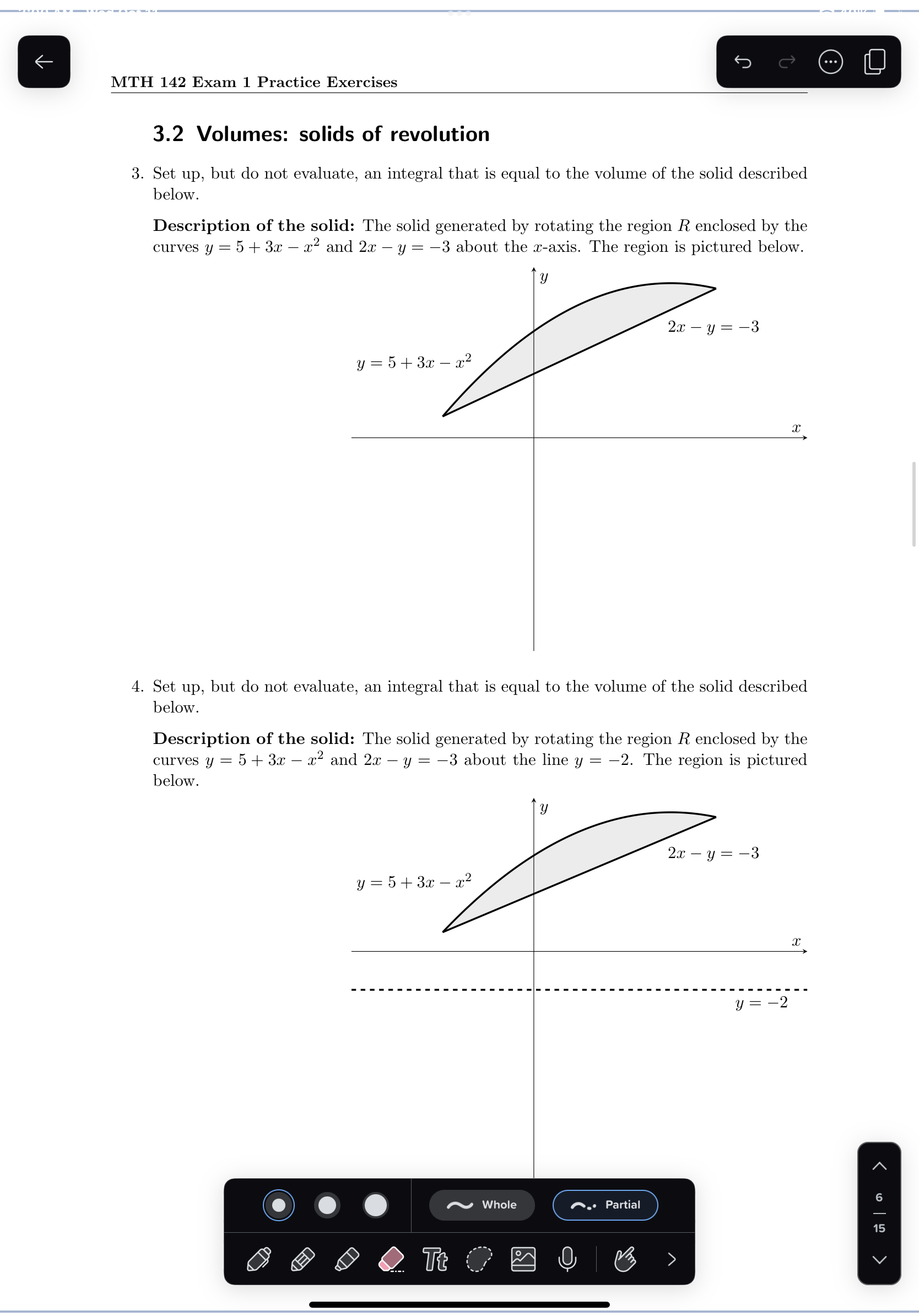 Solved 3.2 Volumes: solids of revolution 3. Set up, but do | Chegg.com