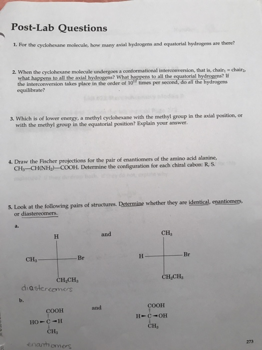 Solved Post-Lab Questions 1. For the cyclohexane molecule, | Chegg.com