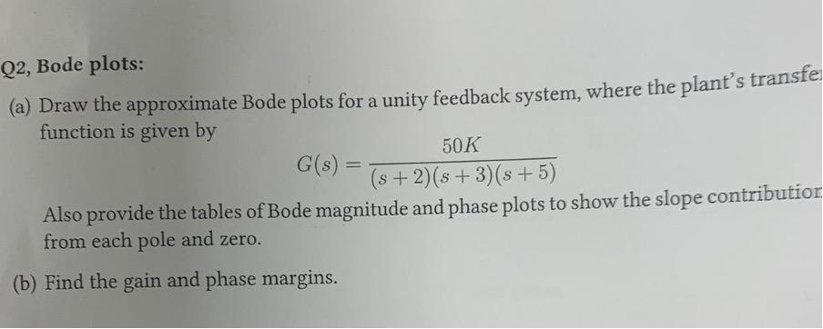 Solved Q2, Bode plots: (a) Draw the approximate Bode plots | Chegg.com