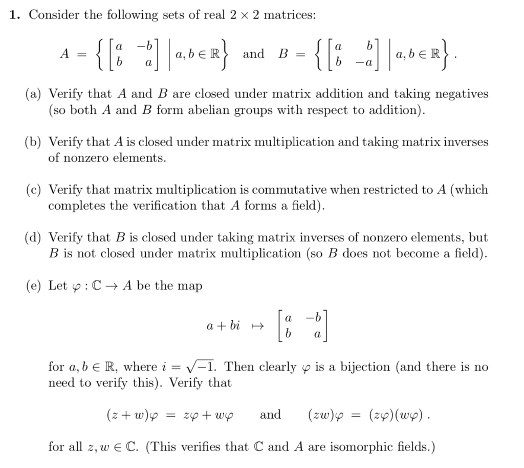 Solved 1. Consider the following sets of real 2 x 2 | Chegg.com