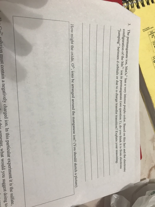 Solved ganate ion, MnO4 has a very intense purple color. | Chegg.com