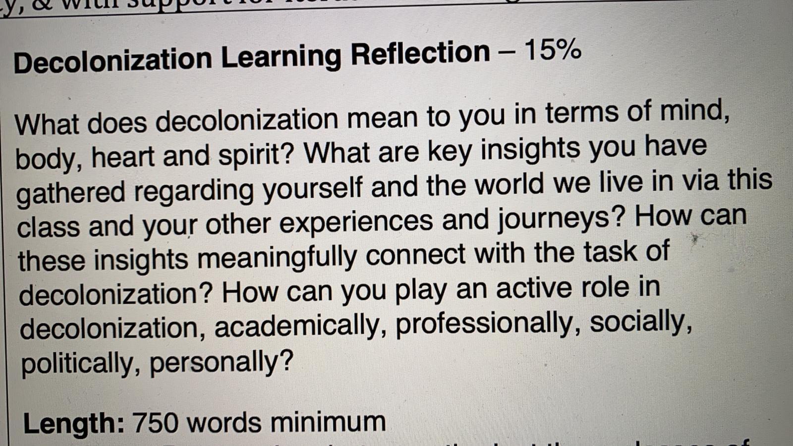 Solved Decolonization Learning Reflection – 15% What does | Chegg.com