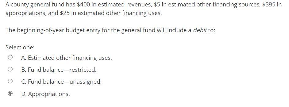 Solved A county general fund has $400 in estimated revenues, | Chegg.com