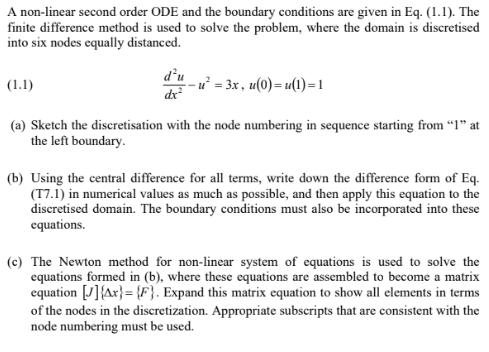 (1.1) A non-linear second order ODE and the boundary | Chegg.com