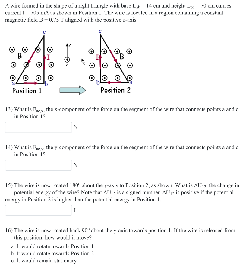 Solved A wire formed in the shape of a right triangle with | Chegg.com