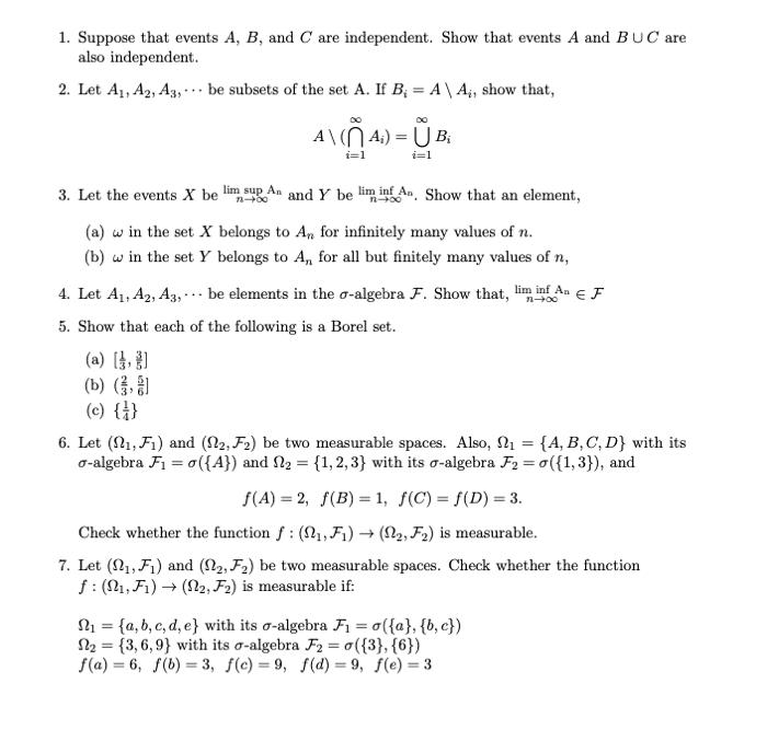 Solved 1. Suppose that events A,B, and C are independent. | Chegg.com