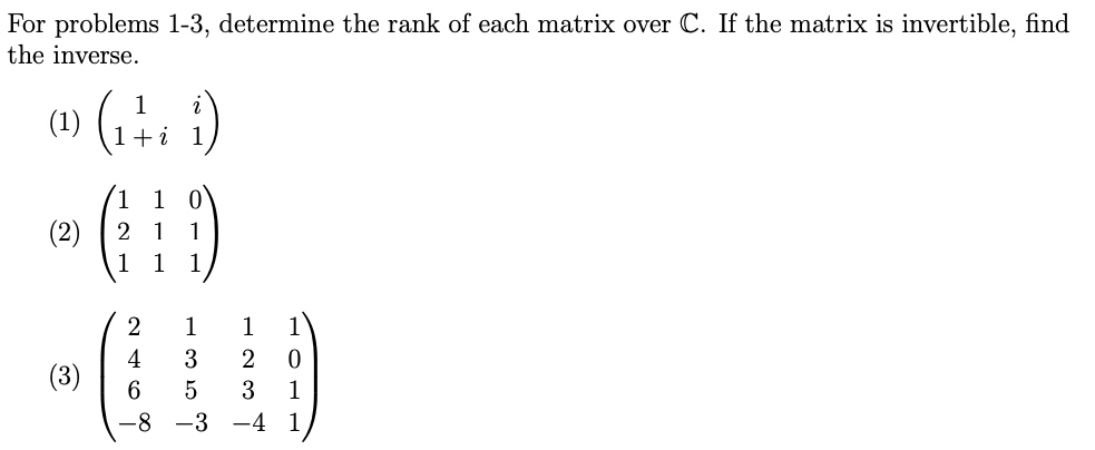 Solved For problems 1-3, determine the rank of each matrix | Chegg.com
