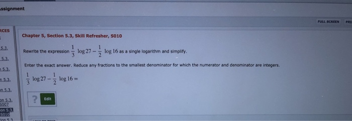 Solved ssignment FULL SCREEN PR CES Chapter 5, Section 5.3, | Chegg.com
