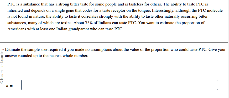PTC is a substance that has a strong bitter taste for | Chegg.com