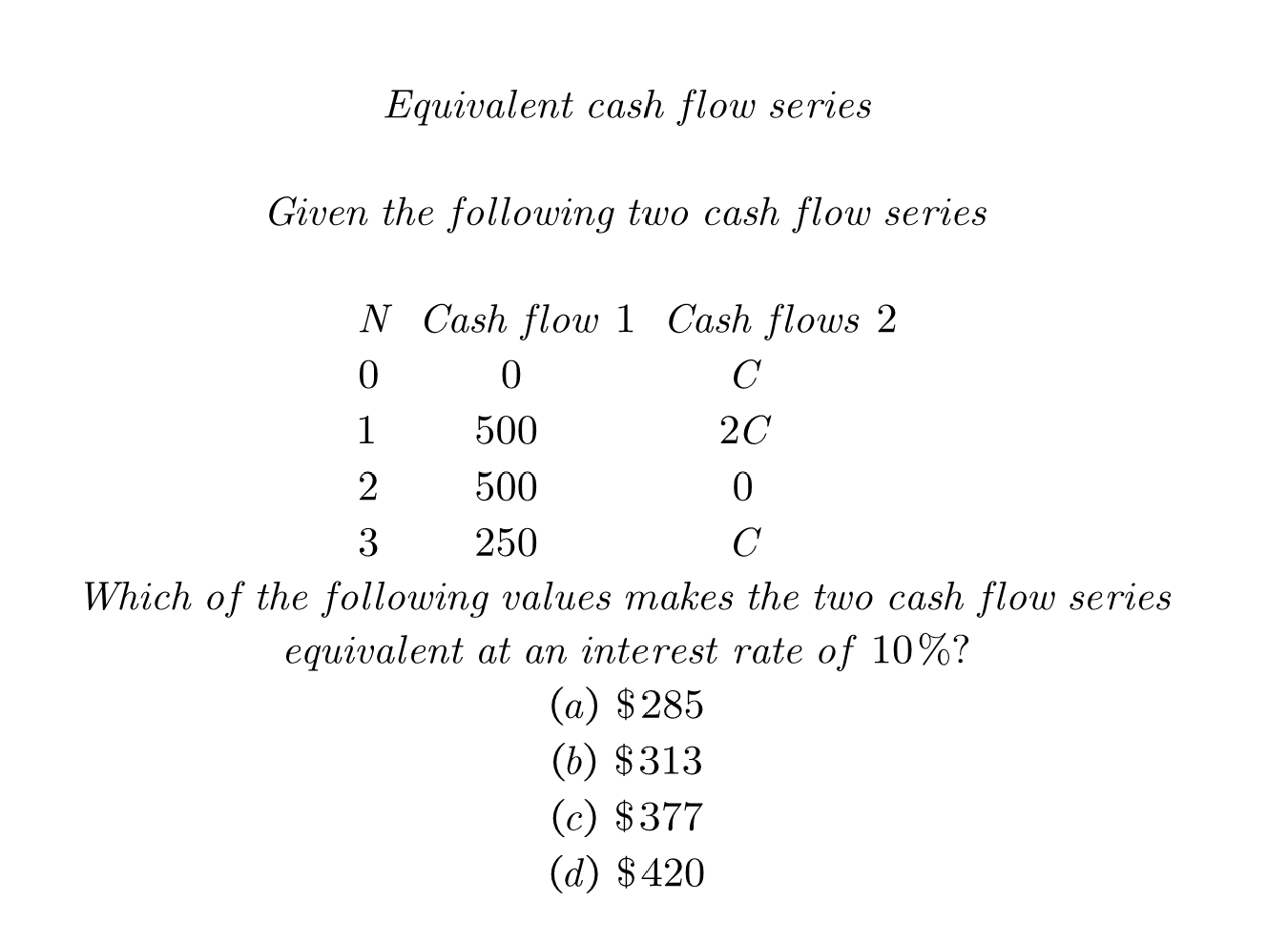 Solved Equivalent cash flow series Given the following two | Chegg.com