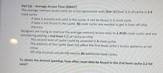 Solved Part (a)- Average Access Time (AMAT) e average memory | Chegg.com