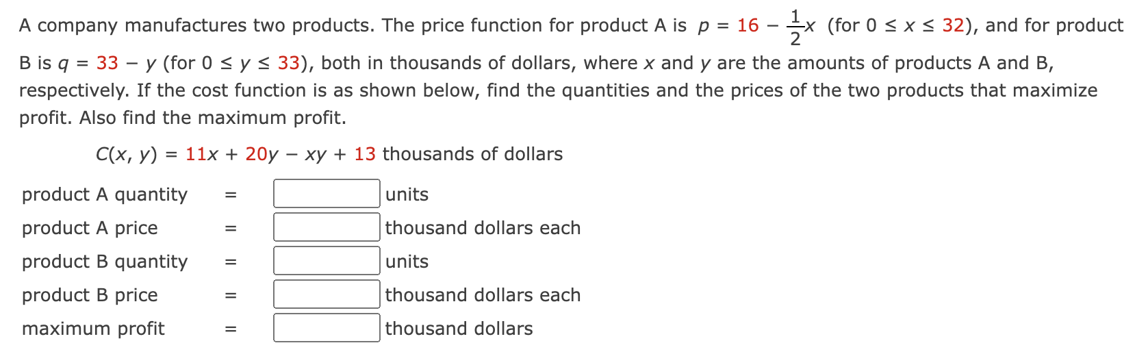 Solved A company manufactures two products. The price | Chegg.com