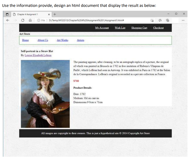 Use the information provide, design an html document | Chegg.com