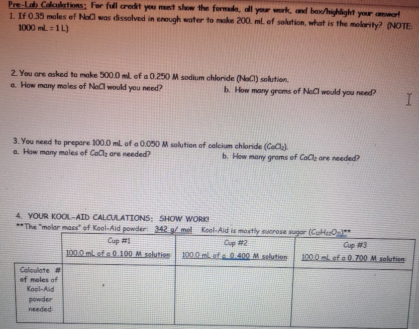 Solved Pre-Lab Calculations: For full credit you must show | Chegg.com