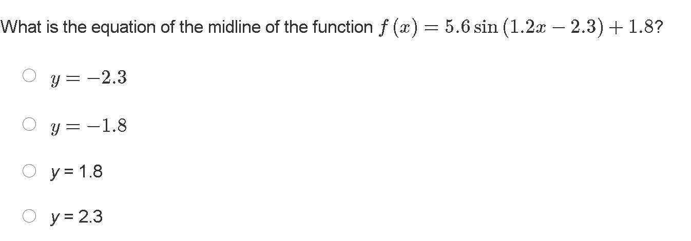 Solved What is the equation of the midline of the function | Chegg.com