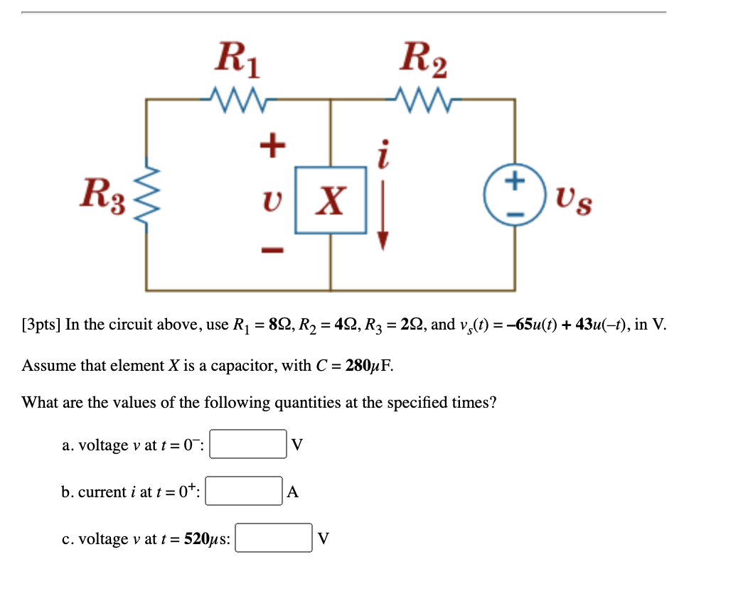 Solved R1 w X w R2 + + Vout + Vou(-t) [1pt] In the circuit | Chegg.com