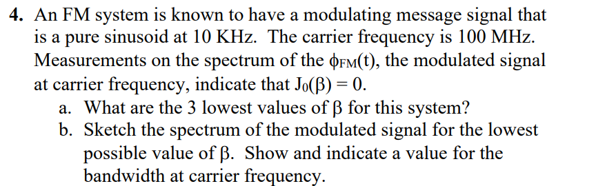 Solved 4. An FM system is known to have a modulating message | Chegg.com