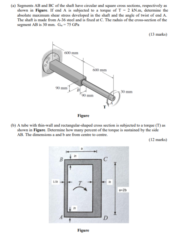 Solved (a) Segments AB and BC of the shaft have circular and | Chegg.com