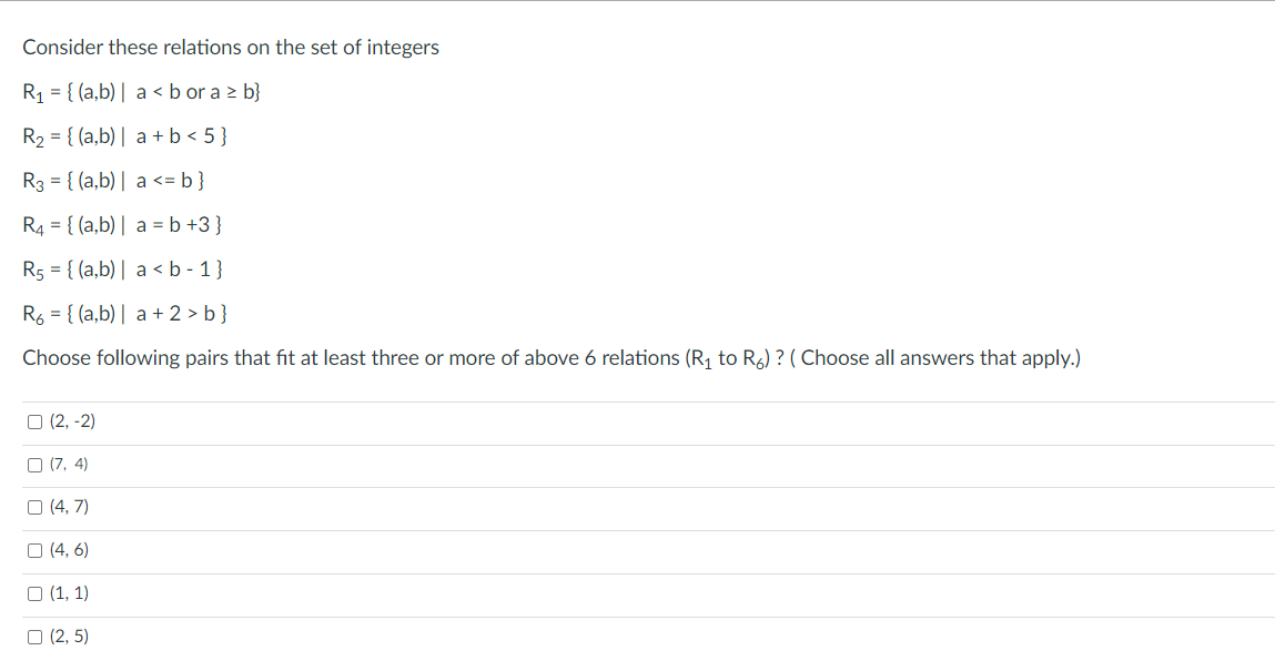 Solved Consider these relations on the set of integers R1 = | Chegg.com