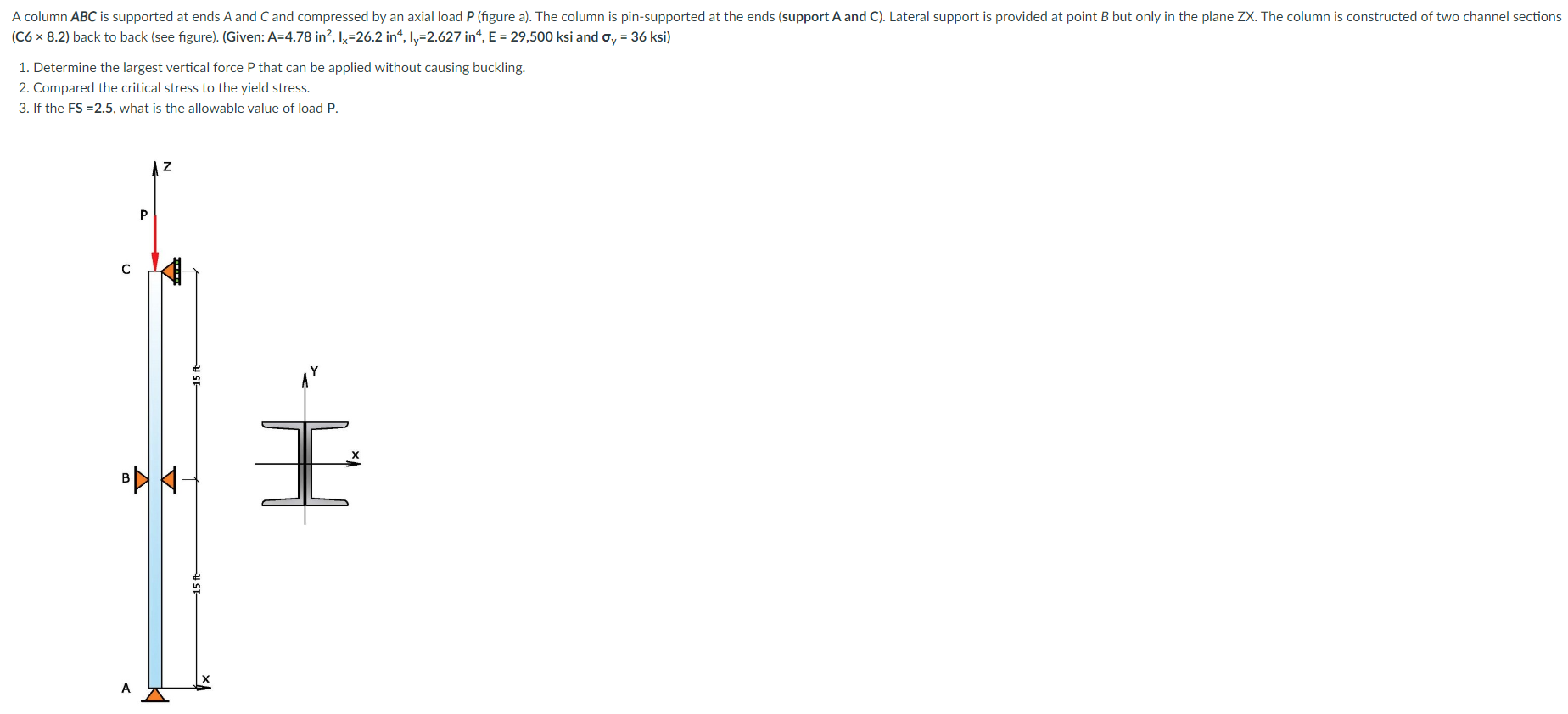 Solved A column ABC is supported at ends A and Cand | Chegg.com