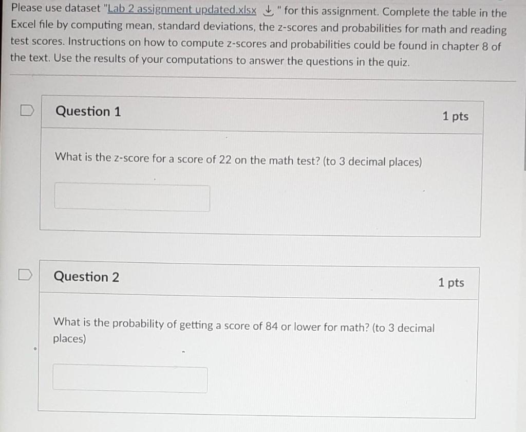 Solved Please use dataset "Lab 2 assignment updated.xIsx ↓ " | Chegg.com