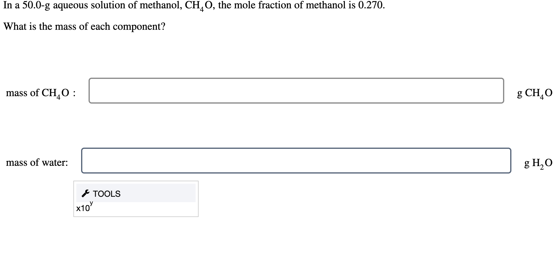 Solved In a 50.0-g aqueous solution of methanol, CH4O, the | Chegg.com