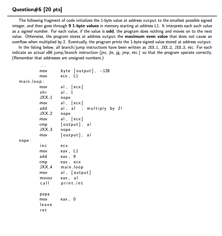 Solved Question#6 [20 pts] The following fragment of code | Chegg.com
