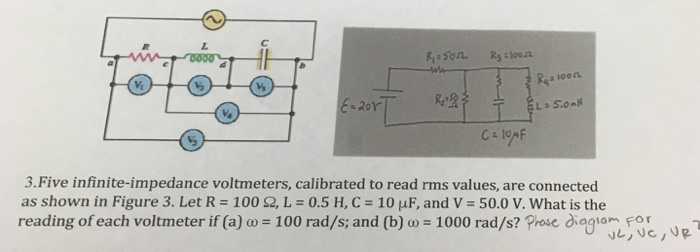 Solved Five infinite-impedance voltmeters, calibrated to | Chegg.com