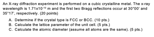 Solved An X-ray diffraction experiment is performed on a | Chegg.com