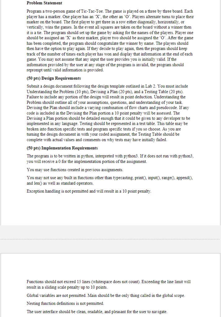 Solved Problem Statement Program a two-person game of Tic | Chegg.com