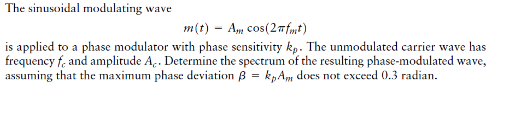 Solved The sinusoidal modulating wave m(t)=Amcos(2πfmt) is | Chegg.com
