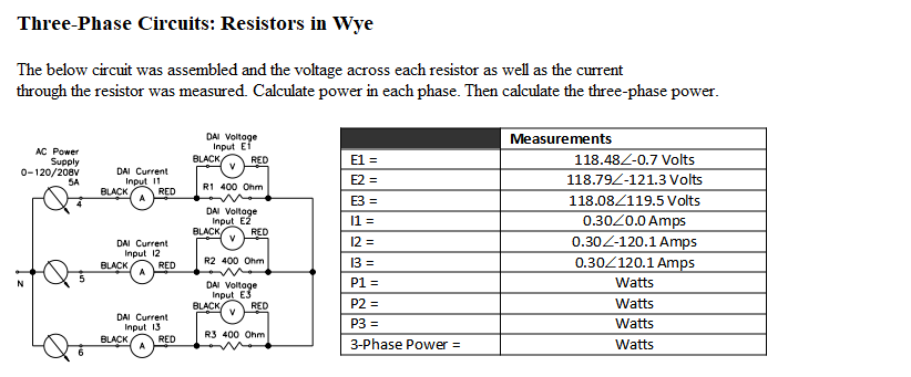 Solved Three-Phase Circuits: Resistors in Wye The below | Chegg.com