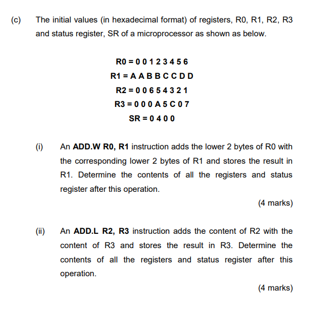 Solved C The Initial Values In Hexadecimal Format Of 0031