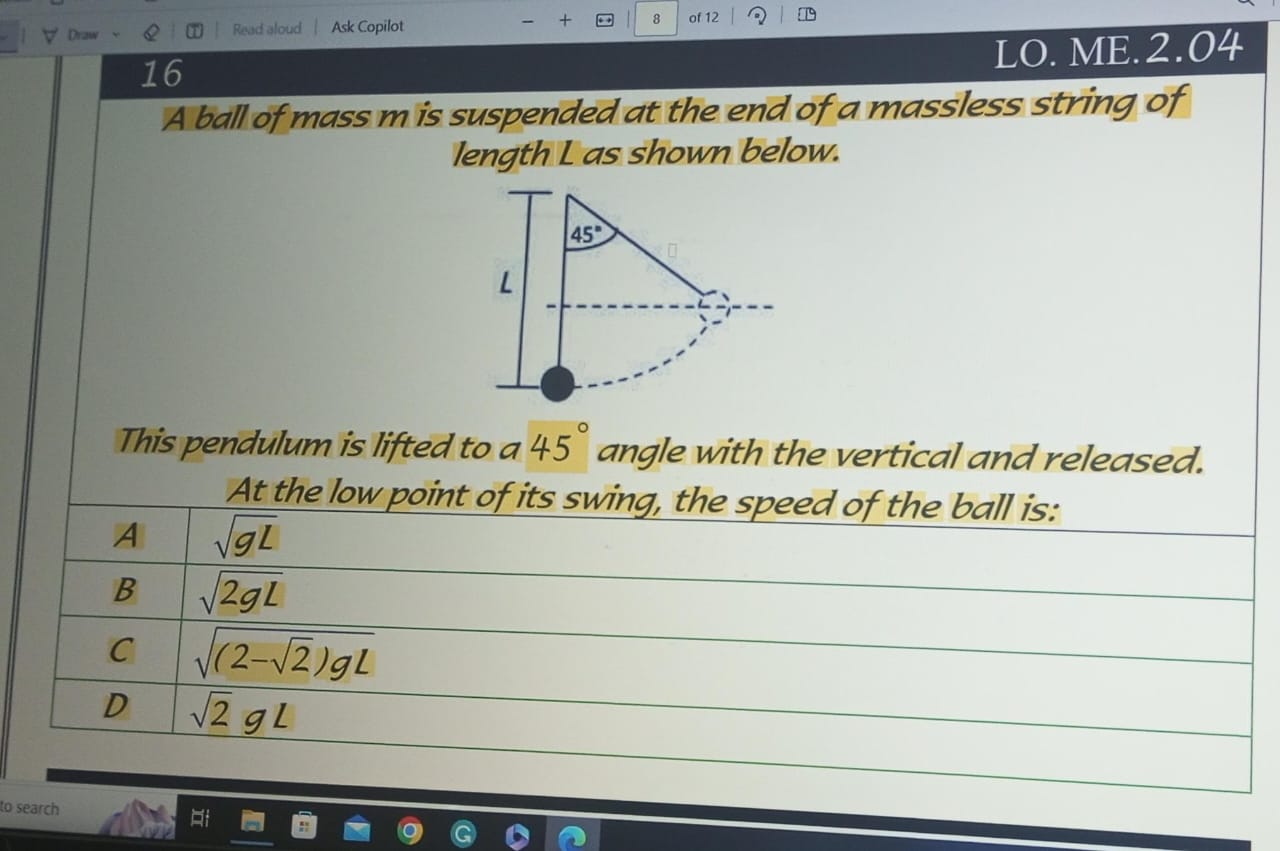 Solved 16A ball of mass m ﻿is suspended at the end of a | Chegg.com