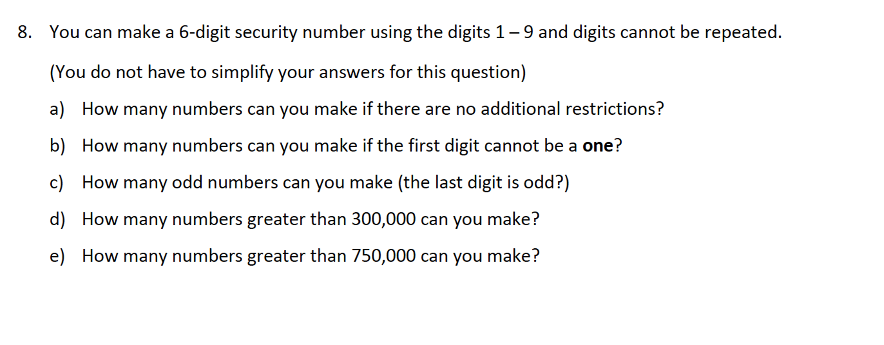 Solved 8. You can make a 6-digit security number using the | Chegg.com