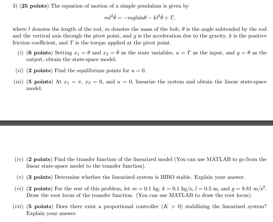 Solved 3) (25 points) The equation of motion of a simple | Chegg.com