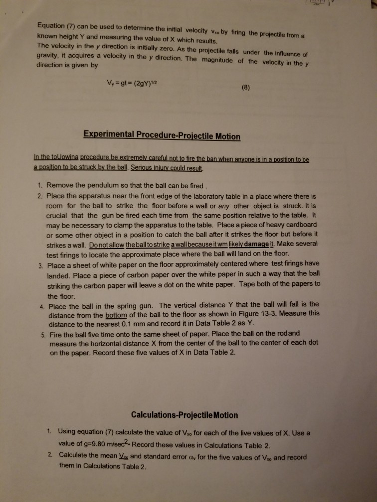 Solved The Ballistic Pendulum and Projectile Motion | Chegg.com