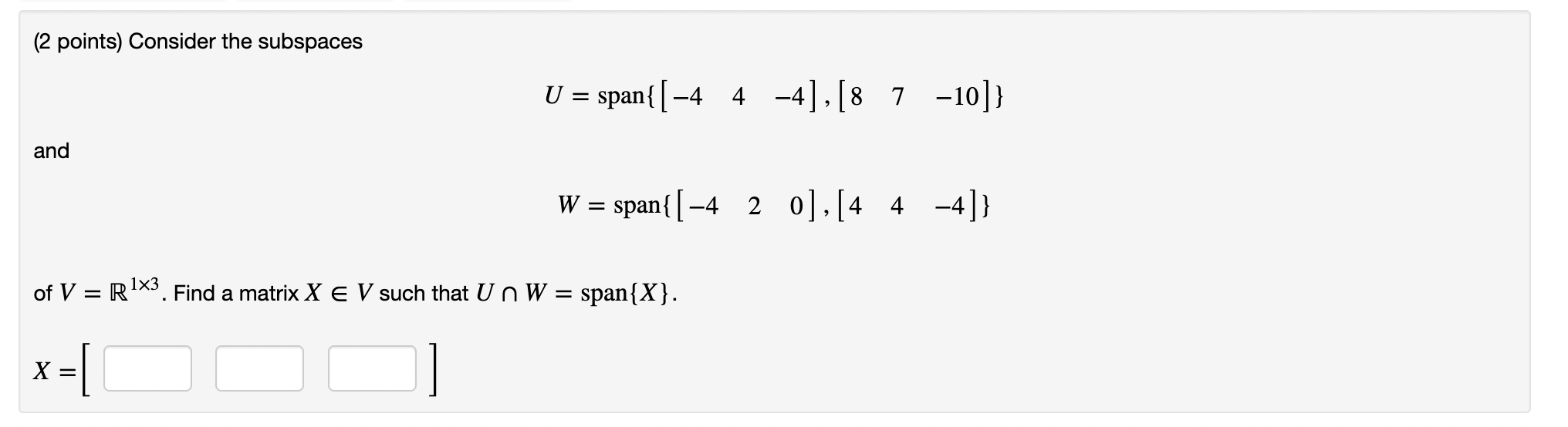 Solved (2 points) Consider the subspaces | Chegg.com