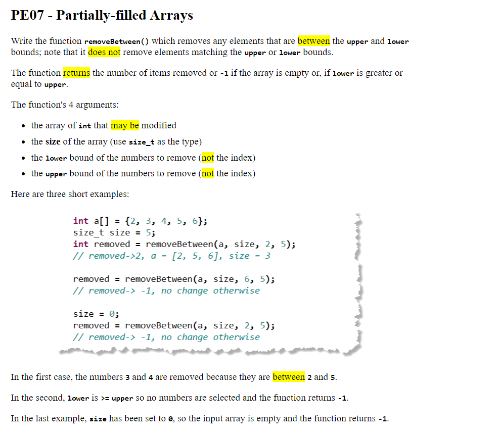 PE07 - Partially-filled Arrays Write the function | Chegg.com