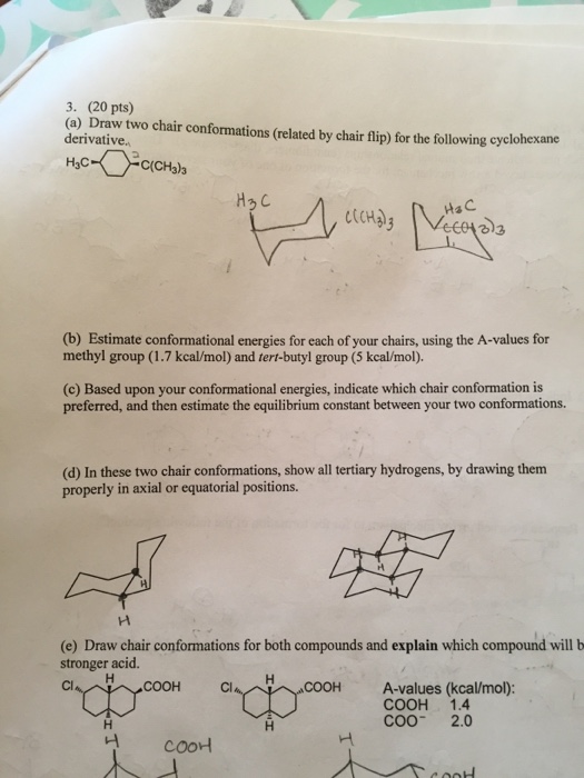 Solved 3. (20 pts) (a) Draw two chair conformations (related | Chegg.com
