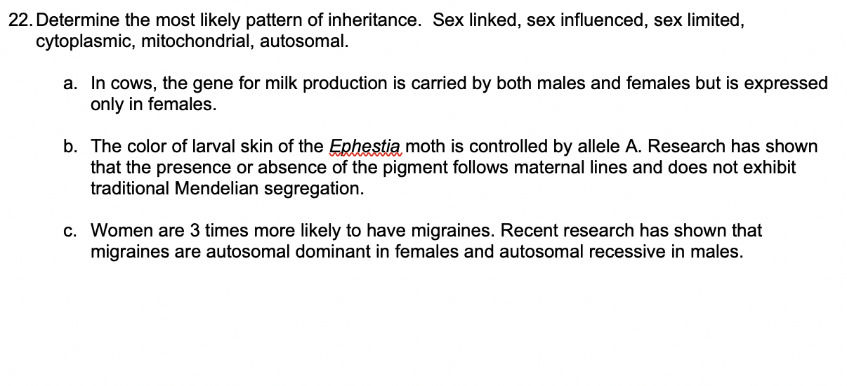 Solved 22. Determine the most likely pattern of inheritance. | Chegg.com