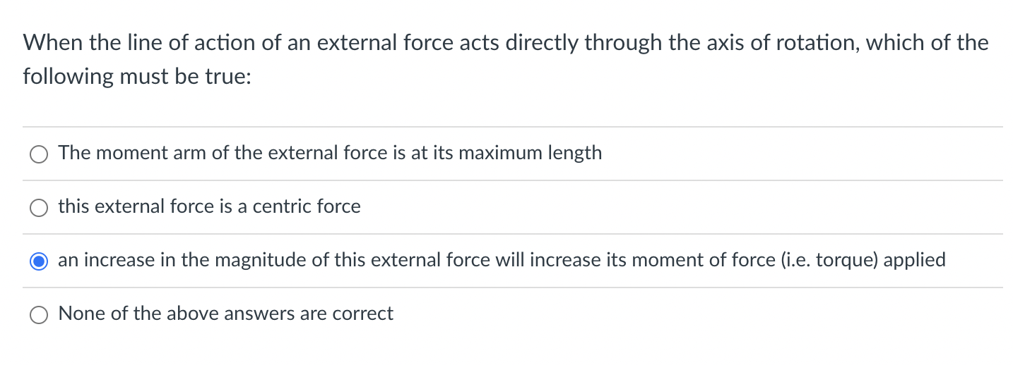 Solved When the line of action of an external force acts | Chegg.com
