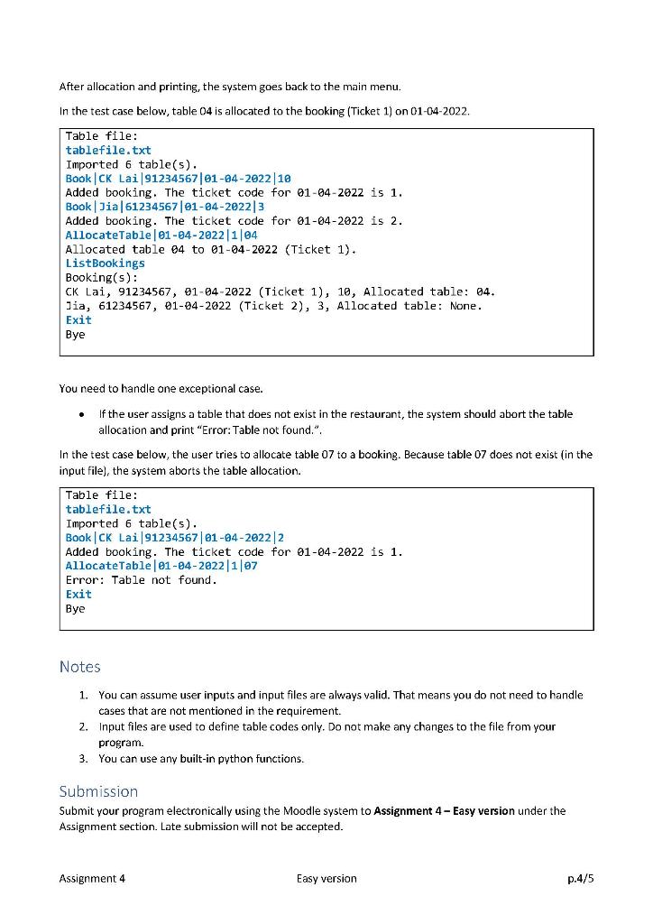 Solved Assignment Specification and Requirement The table | Chegg.com