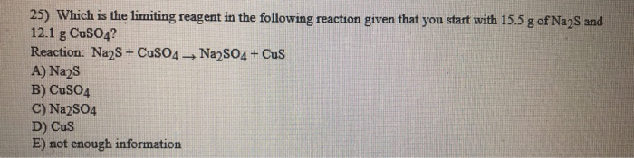 Solved Which is the limiting reagent in the following | Chegg.com